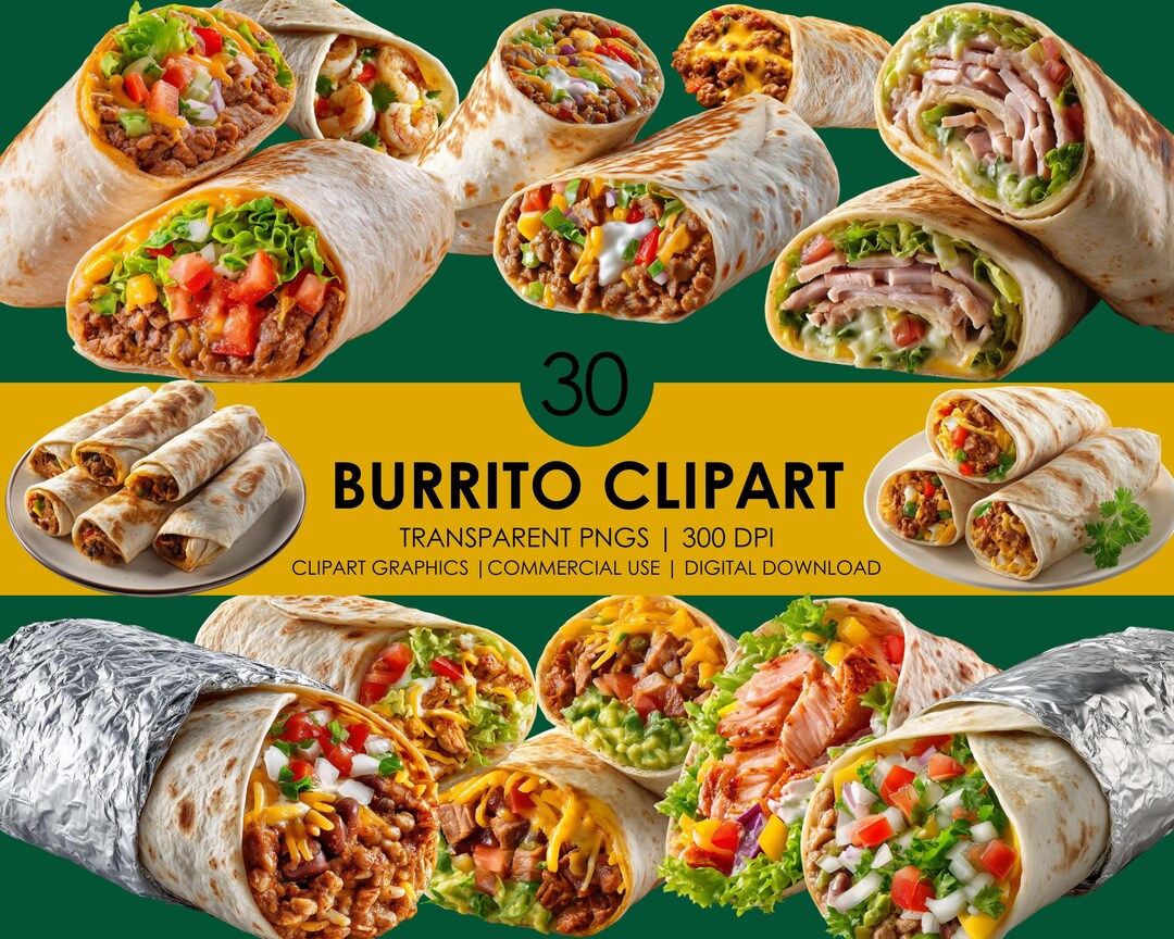 Realistic Burrito Clipart: Mexican Food PNG Graphics (digital Download ...
