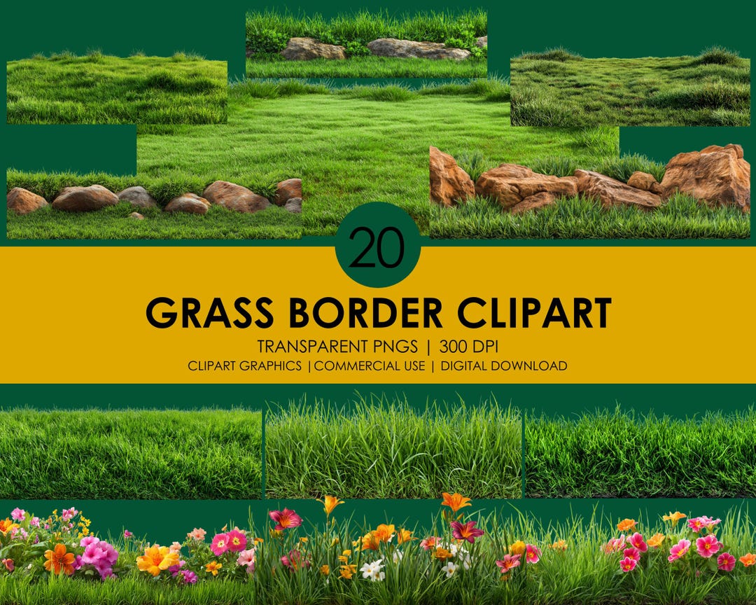 20 Realistic Grass Border Clipart, Grass PNG, Lawn Edge, Nature Ground ...