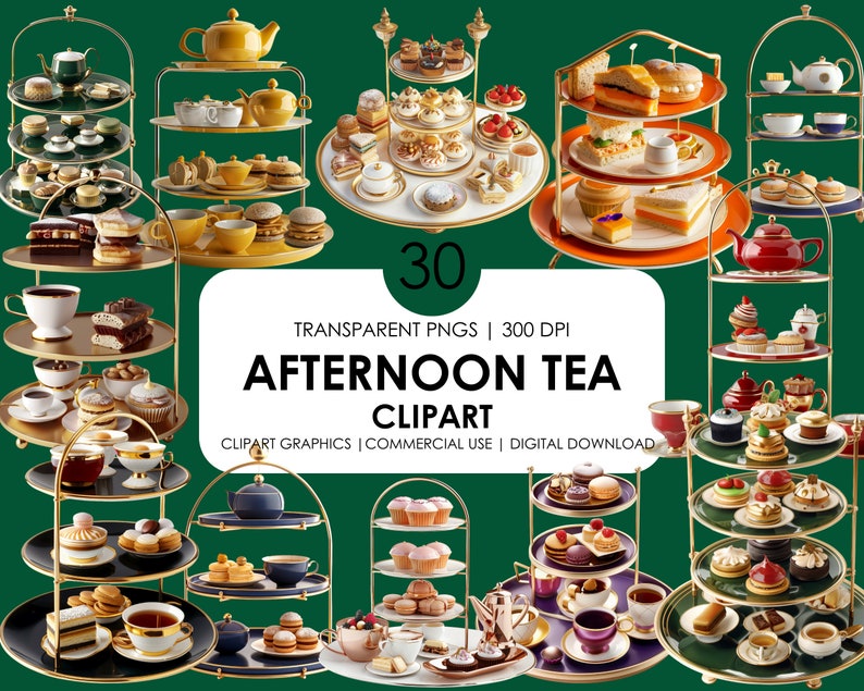 30 Afternoon Tea Clipart| Tea Time| English Tea Clipart Bundle ...
