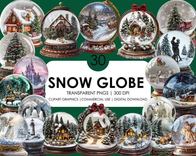 30 Snow Globe Clipart| Festive Snow Globe| Realistic Clipart| Snow ...