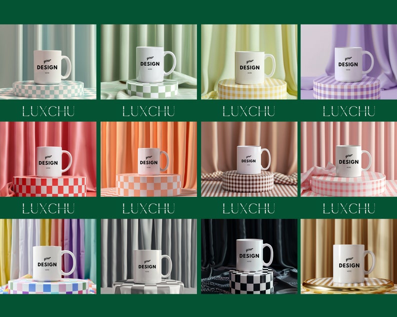 12 Mug Mockups| Mug Mockup Bundle| Ceramic Mug Mockup| Checkered Podium ...