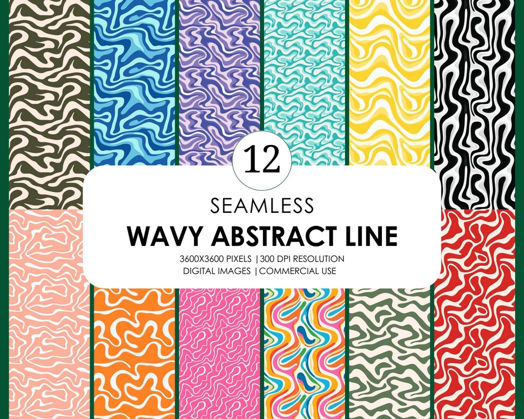 12 Wavy Lines Seamless Pattern: Abstract Digital Prints (commercial Use ...