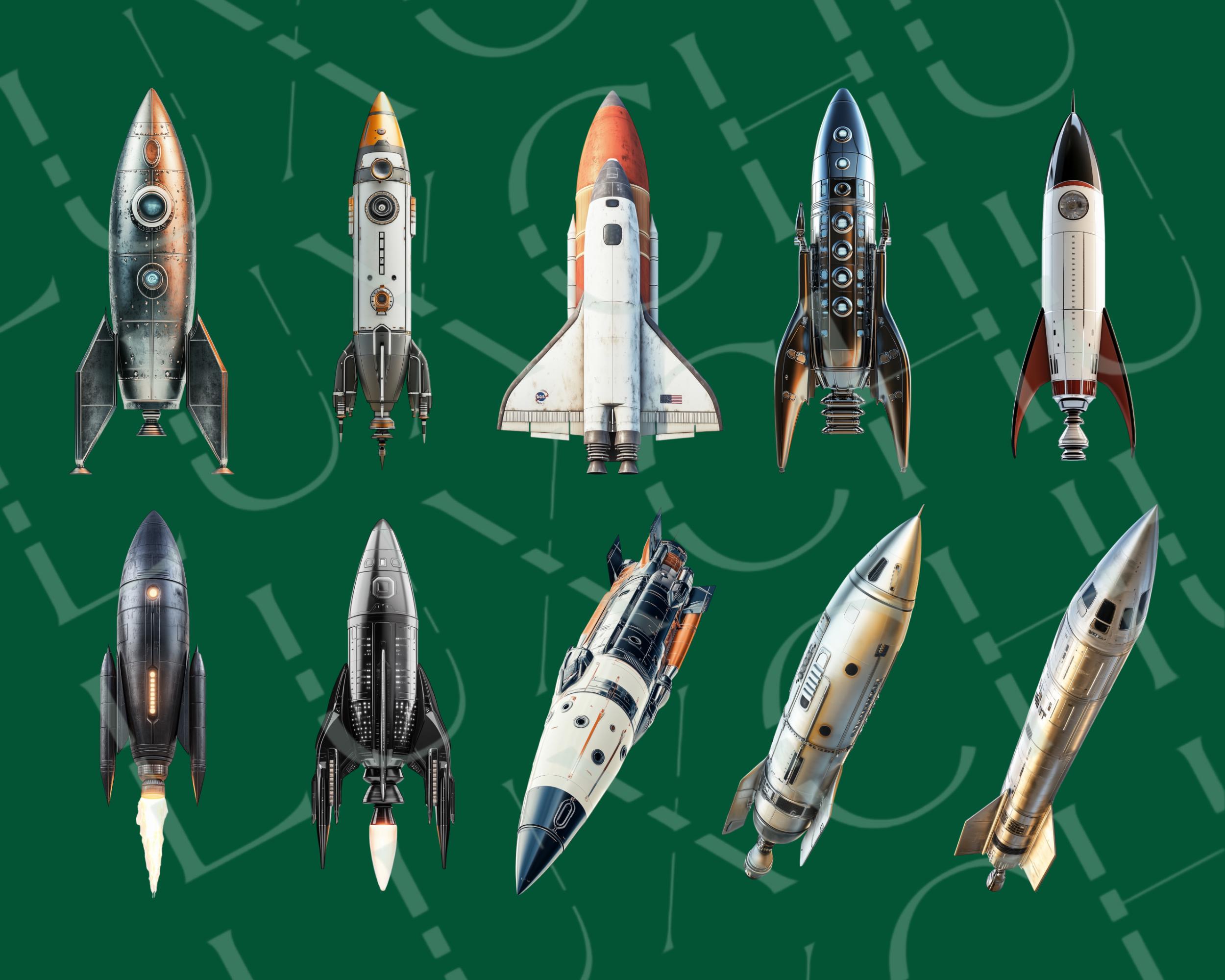 20 Space Rocket Clipart| Spaceship| Realistic Clipart| Rocket Graphics ...