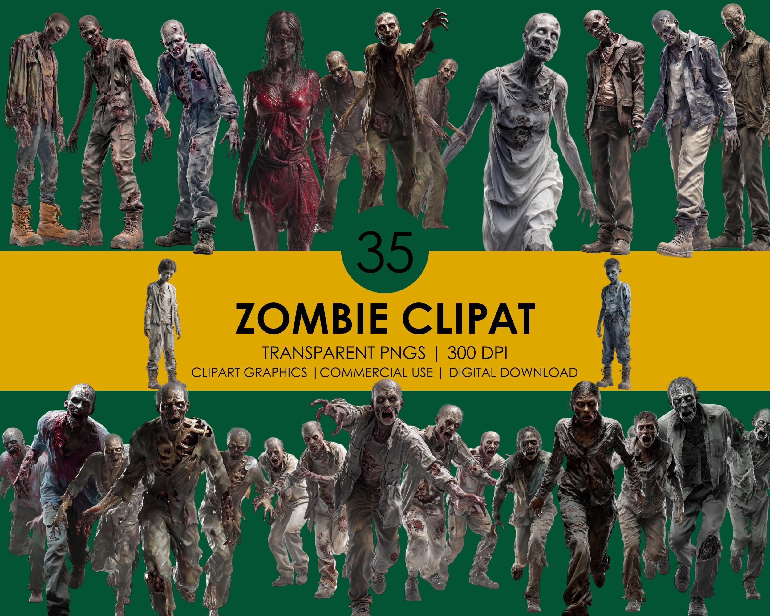 Zombie Clipart Bundle: Creepy Horror Graphics, Halloween PNG (digital ...