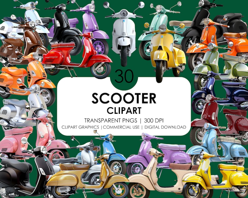 30 Scooter Clipart| Vespa Clipart| Realistic Vespa Clipart| Vintage ...