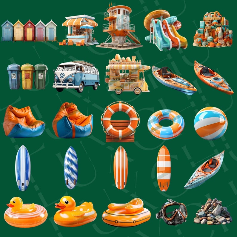 50 Beach Vibes, Summer on the Beach, Realistic Clipart, Digital Beach ...