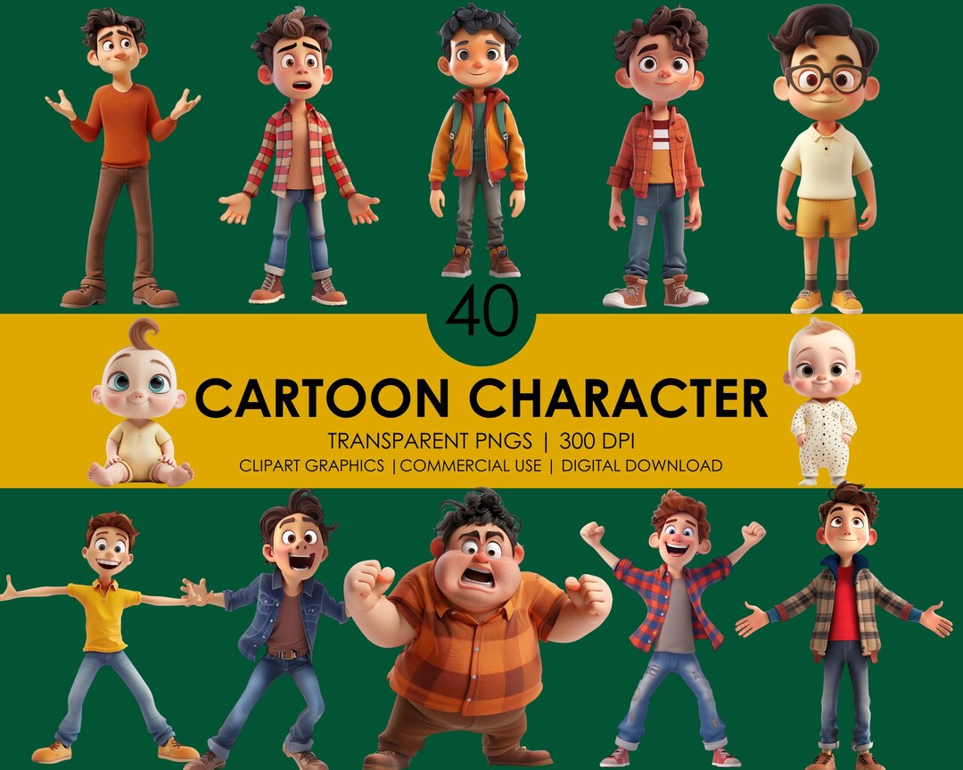 40 Cartoon Character| Characters Clipart| Cartoon Animation| Cute ...