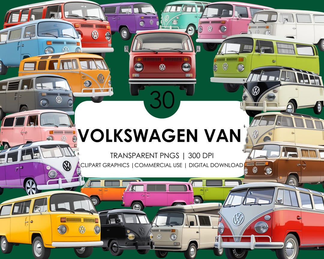 30 Volkswagen Van Clipart| Van PNG| Retro Van PNG| Realistic Clipart ...