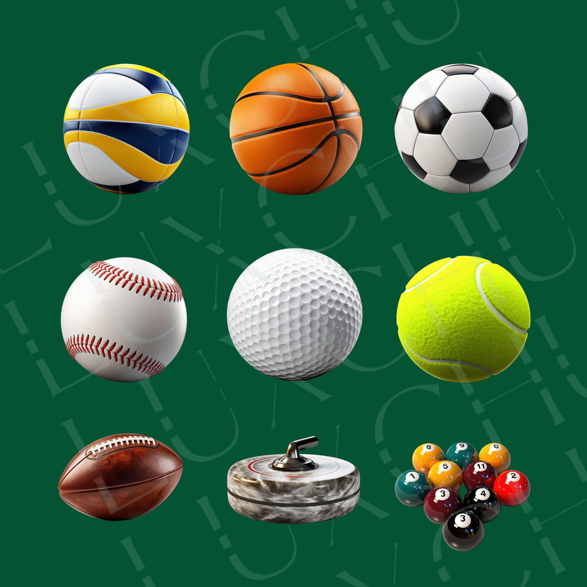 Sport Elements Clipart, Football, Basketball, Baseball, Goft, Hockey ...