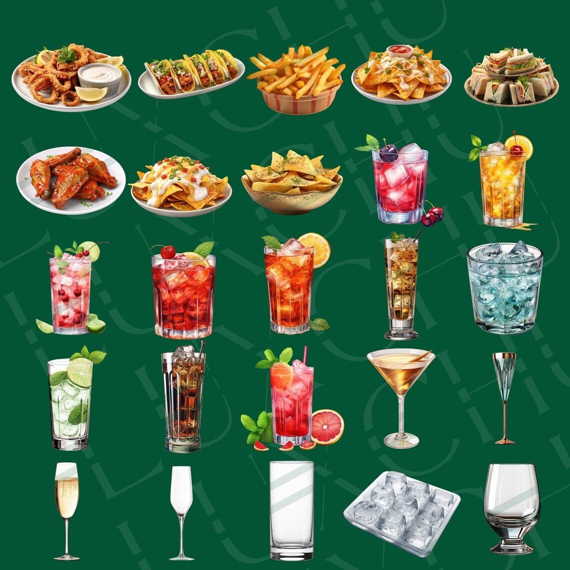 Bar & Beverage Elements Clipart Bundle 50 Pngs Format - Instant ...
