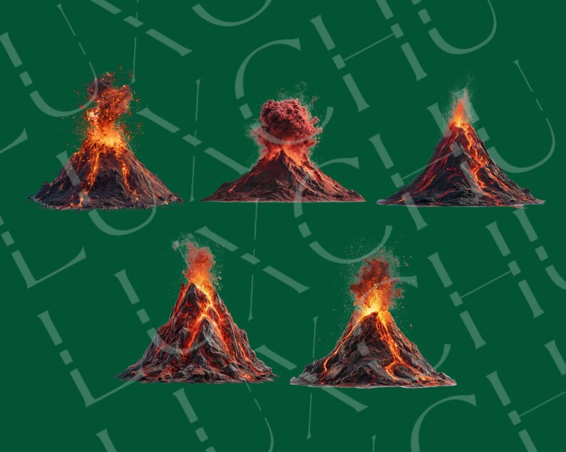 Volcano Eruption Clipart: Realistic Lava Graphics (PNG Digital Download ...