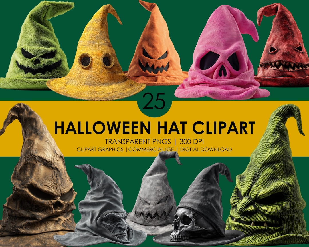 Halloween Hat Clipart: Witch & Wizard Hats, Fall Party PNG, Realistic ...