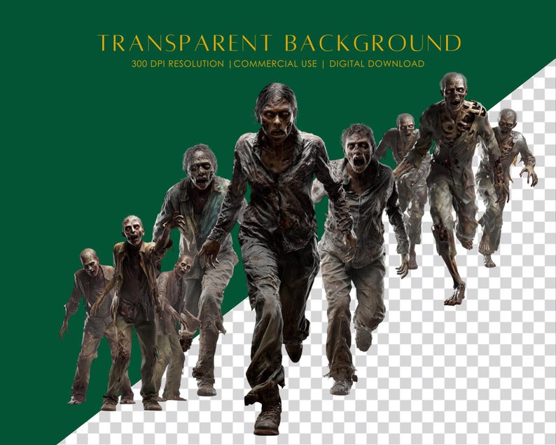 Zombie Clipart Bundle: Creepy Horror Graphics, Halloween PNG (digital ...