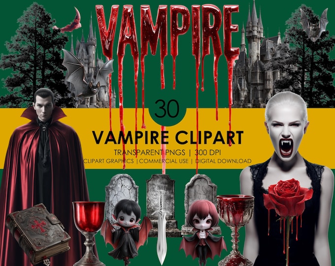 12x Vampire Portrait PNG Clipart, Halloween Gothic Clip Art, Digital ...