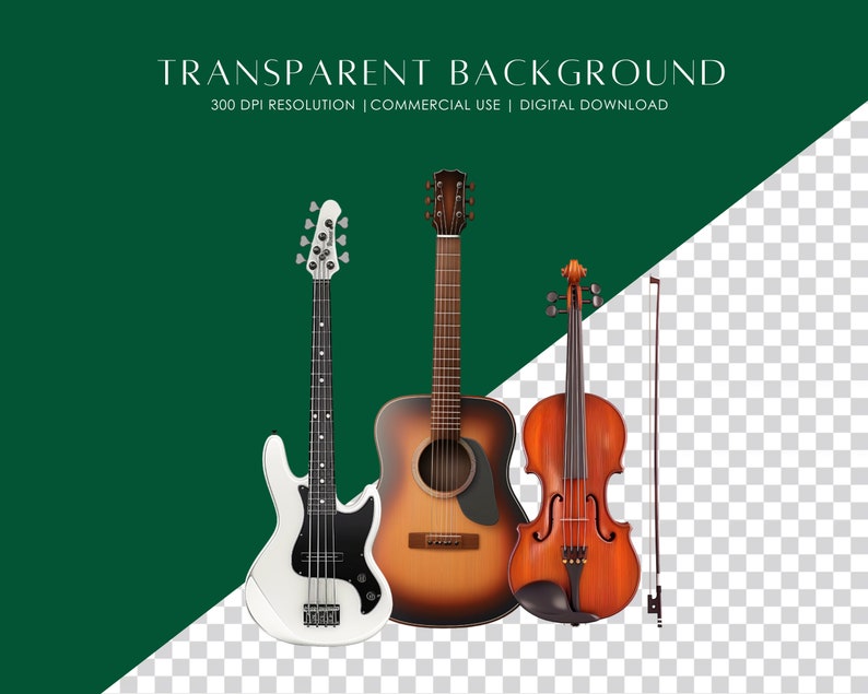 Music Instruments Clipart: Realistic PNG Files (digital Download) - Etsy