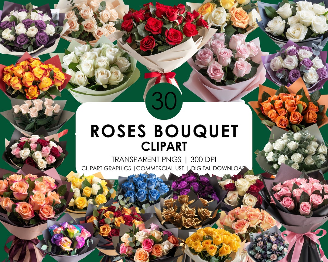 30 Roses Bouquet Clipart| Rose Clipart Bundle| Floral Clipart| Roses ...