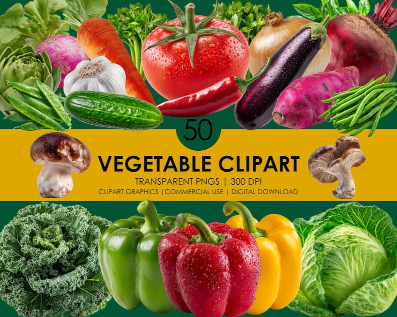 Vegetable Clipart Set: Realistic Garden Food PNG Graphics (digital ...