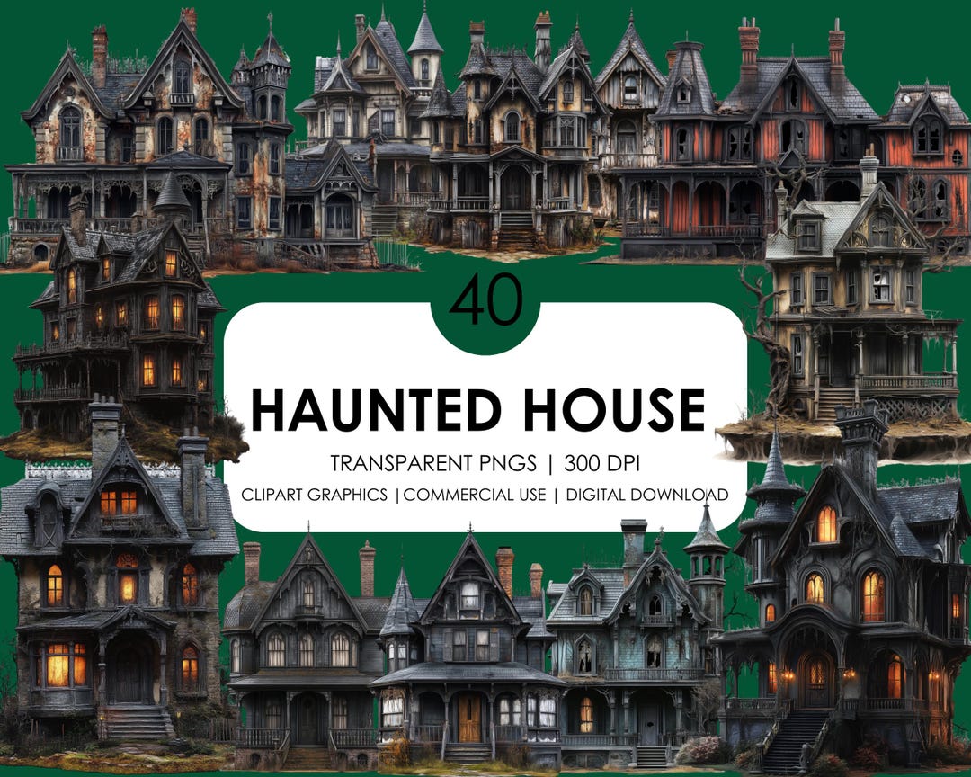 40 Haunted Houses Clipart| Antique Witch House| Halloween Houses ...