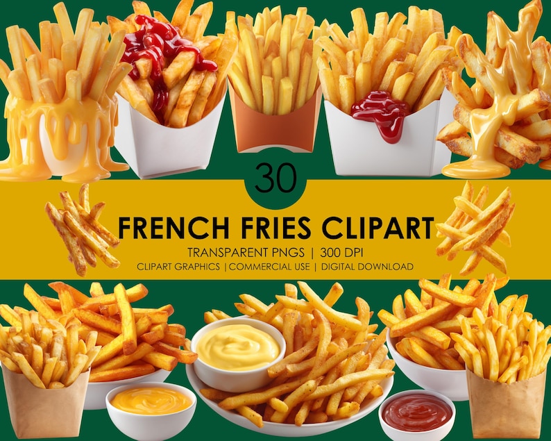 30 Realistic French Fries Clipart: Fast Food PNG (digital Download) - Etsy