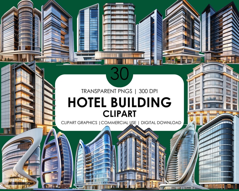 Hotel Building Clipart: Modern Architecture PNG Bundle, Realistic ...