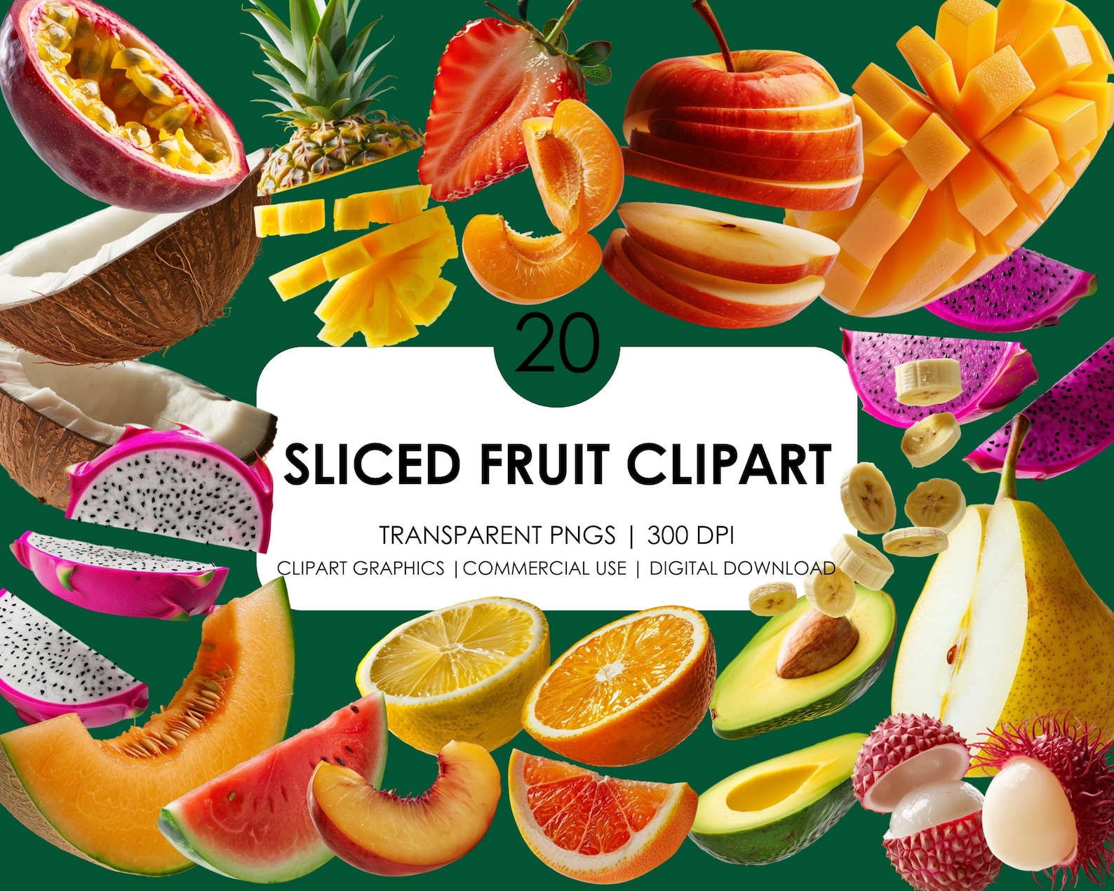 20 Sliced Fruit Clipart Realistic Fruit Clipart Realistic Clipart High ...
