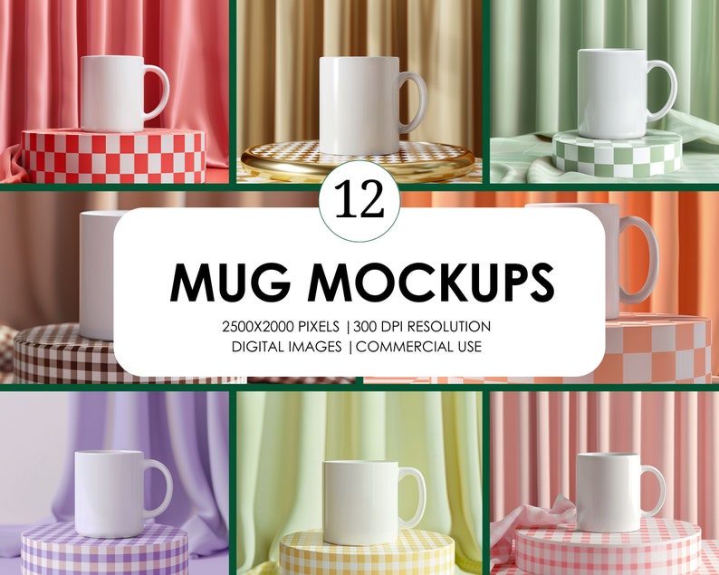 12 Mug Mockups| Mug Mockup Bundle| Ceramic Mug Mockup| Checkered Podium ...