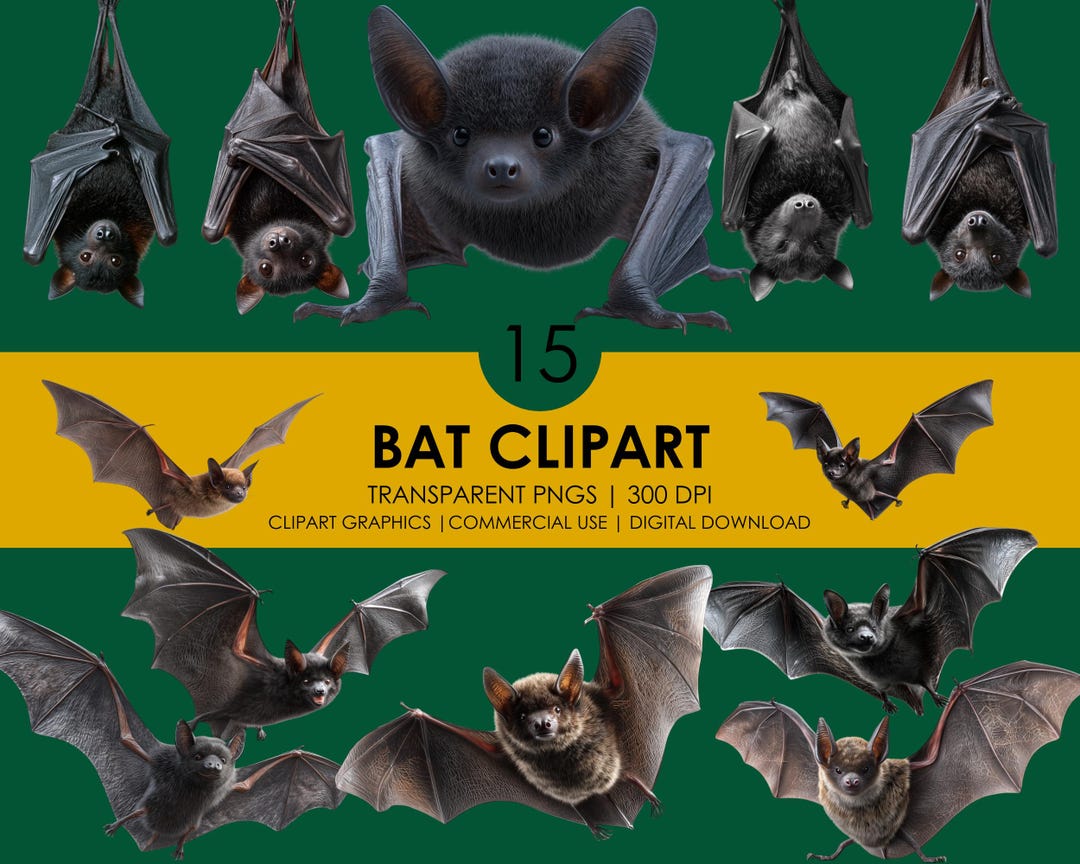Halloween Bat Clipart: Spooky Flying Bats PNG (digital Download, 300 ...