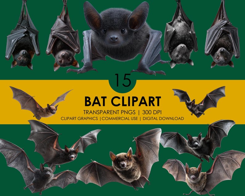 Halloween Bat Clipart: Spooky Flying Bats PNG (digital Download, 300 ...