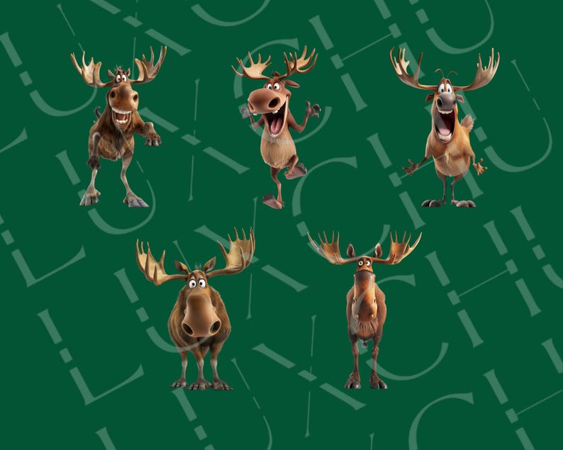 Moose Clipart: Funny Cartoon Animals (digital Download) - Etsy