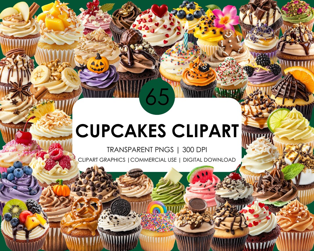 65 Cupcake Clipart| Realistic Clipart| Cupcake Bundle| Cupcake Png ...