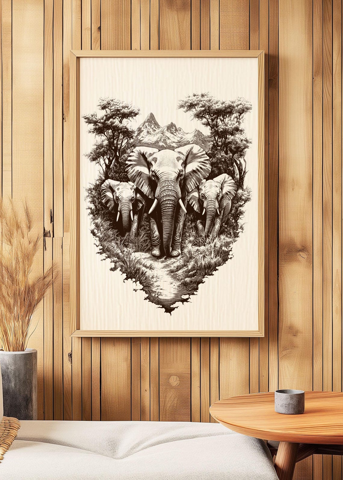Elephant Laser Burn File, Elephant Family in the Forest Scene Engraving ...