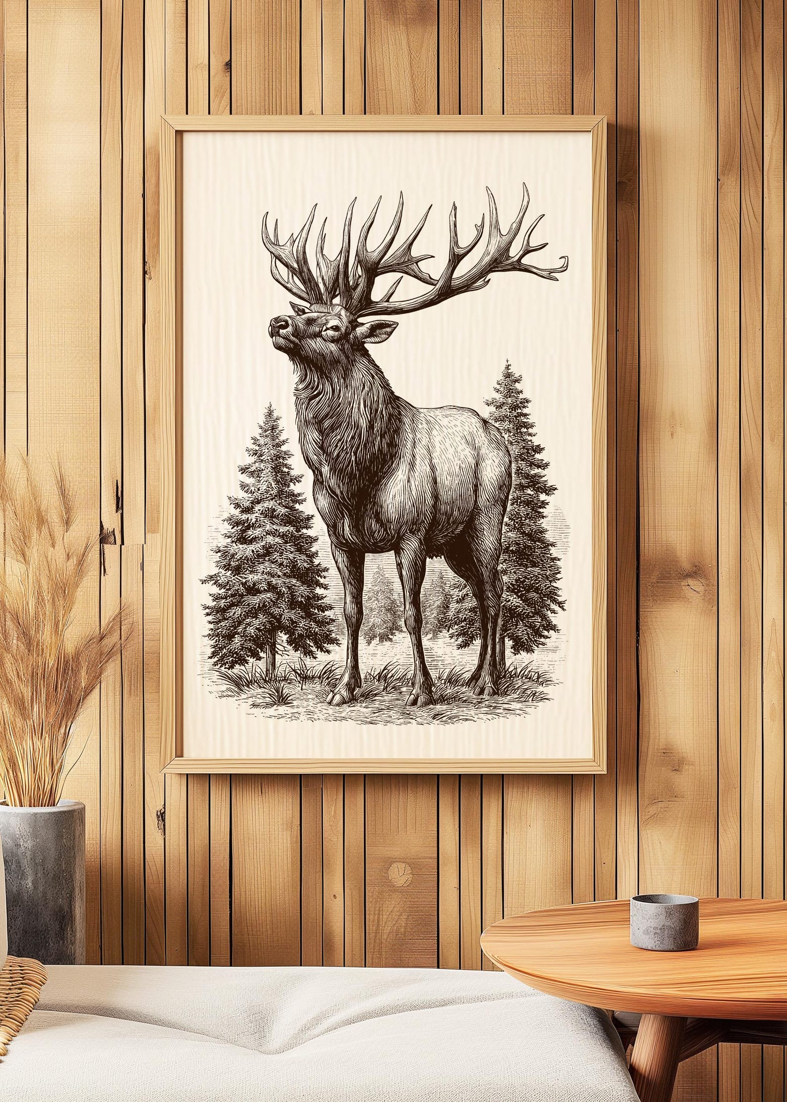 Elk Buck With Pine Forest Background, Rustic Wildlife Laser Engraving ...