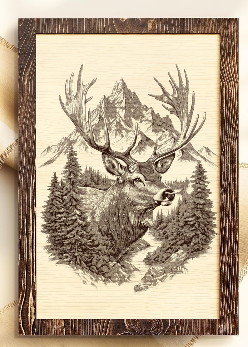 Deer Laser Burn File, Deer in the Forest Scene Engraving Laser Projects ...