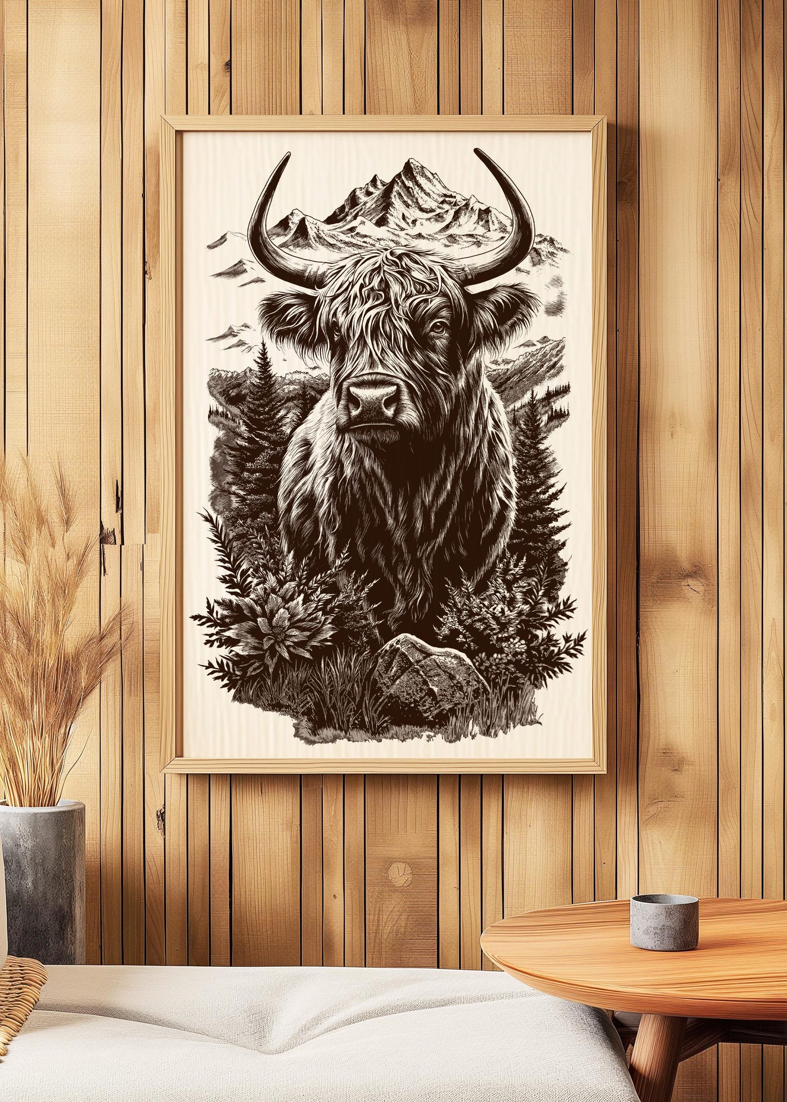 Highland Cow Laser Burn File, Highland Cow and Mountain Scene Engraving ...