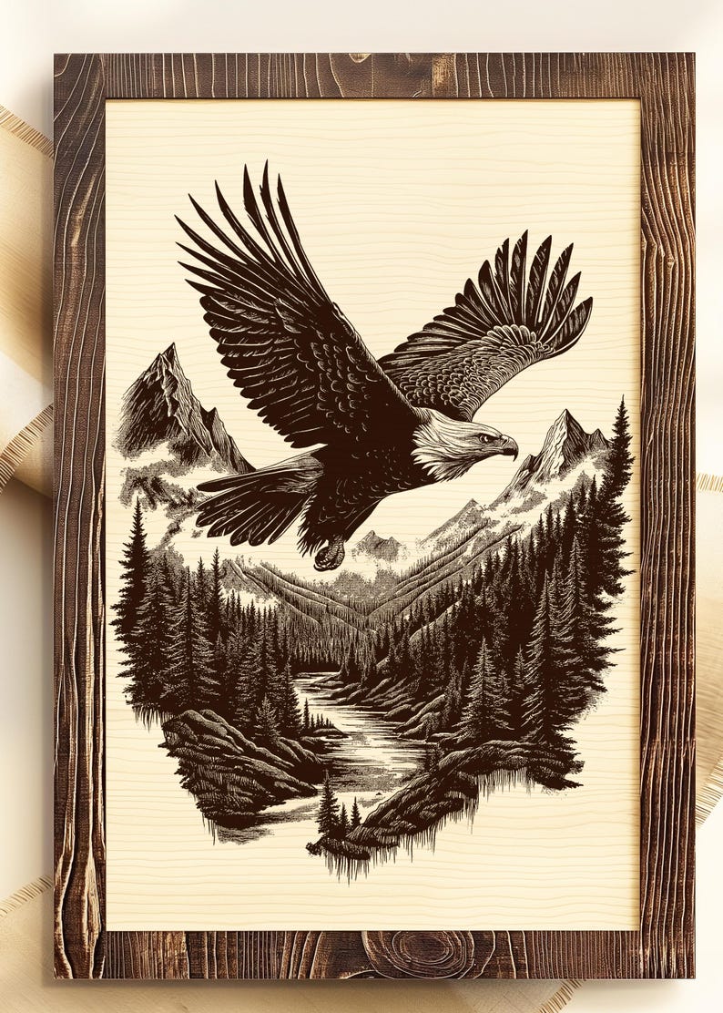 Eagle Laser Burn File, Eagle and Nature Wildlife Scene Engraving Laser ...
