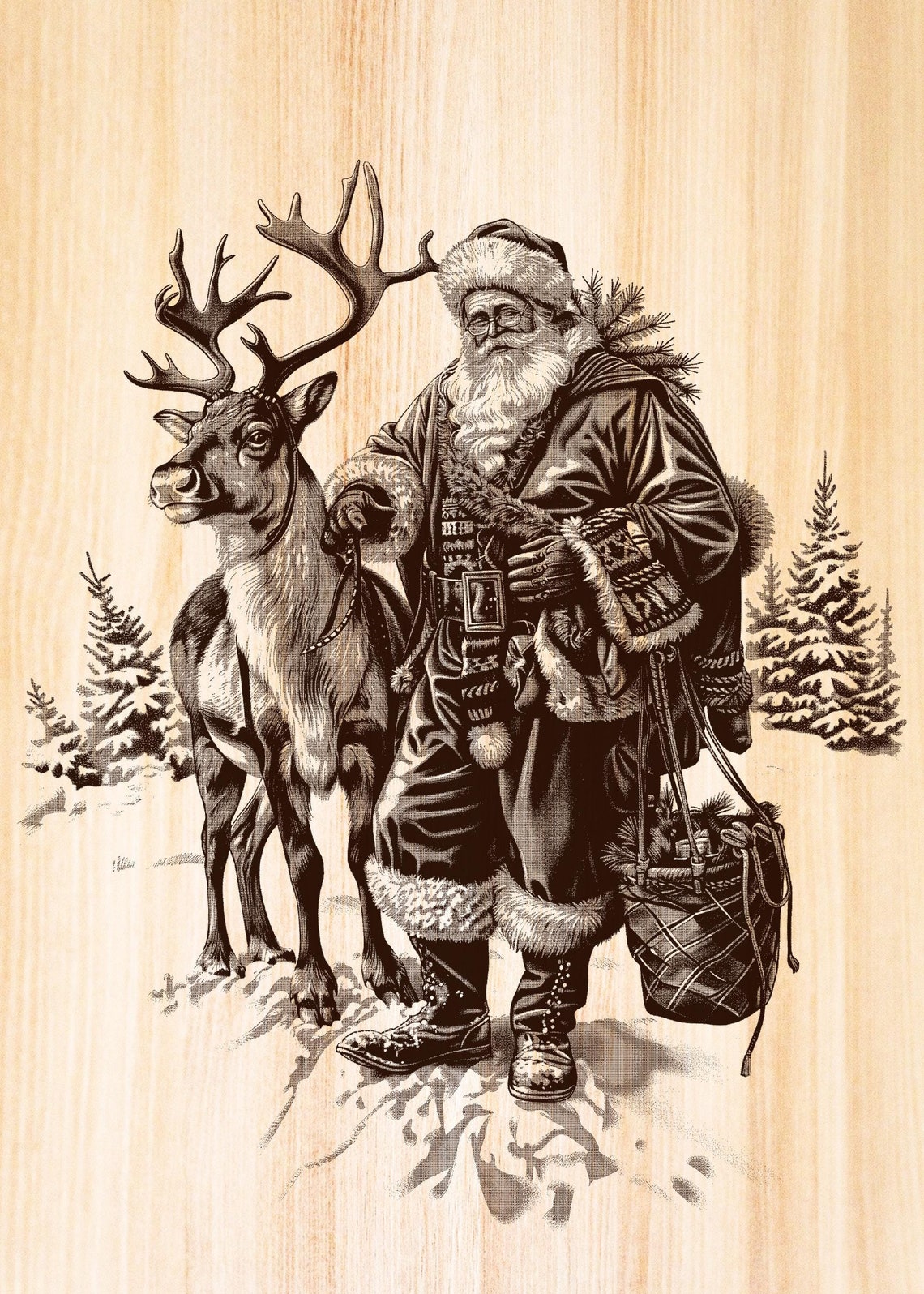 Santa and Reindeer Laser Burn File, Christmas Engraving Laser Projects ...