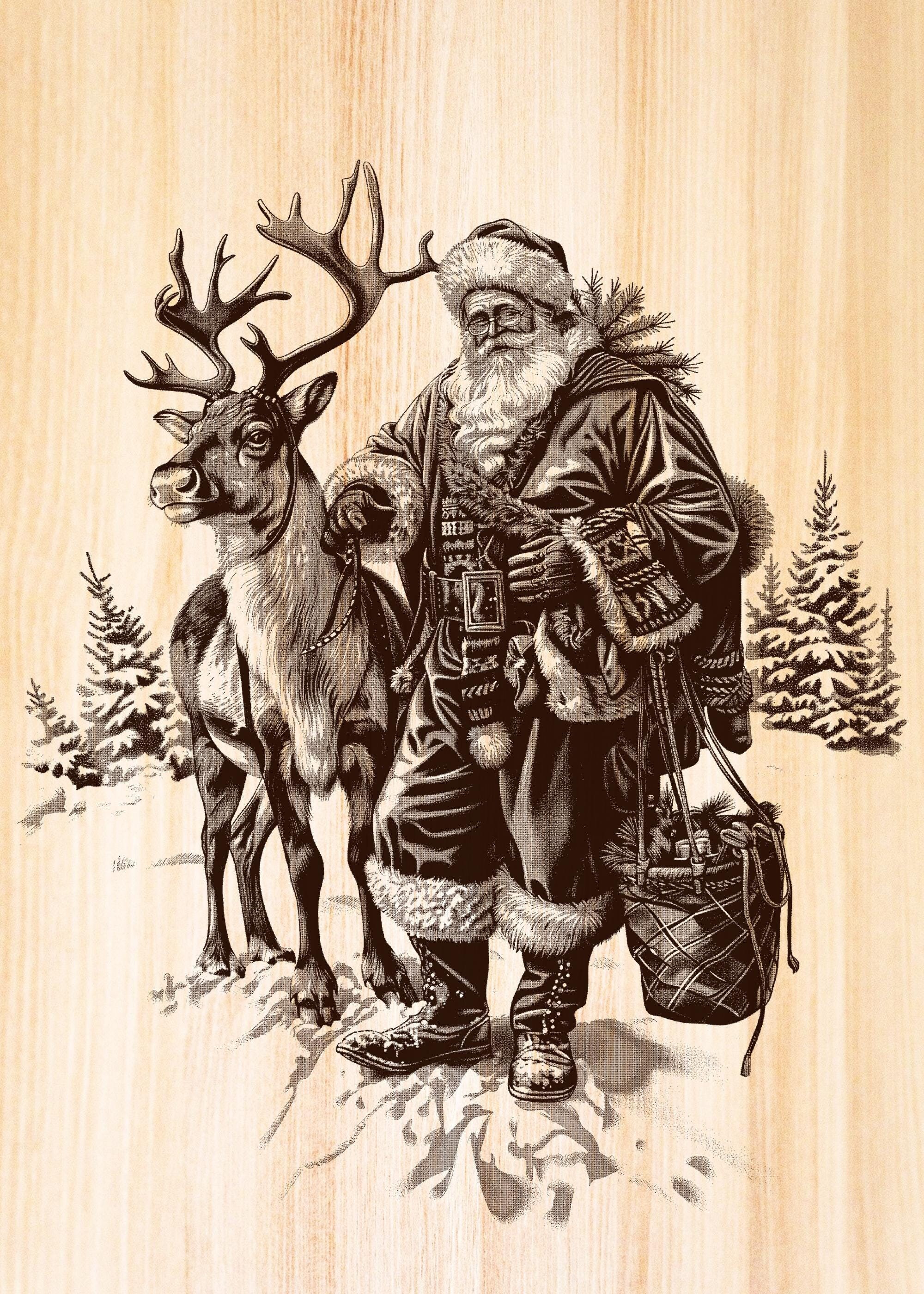 Santa and Reindeer Laser Burn File, Christmas Engraving Laser Projects ...