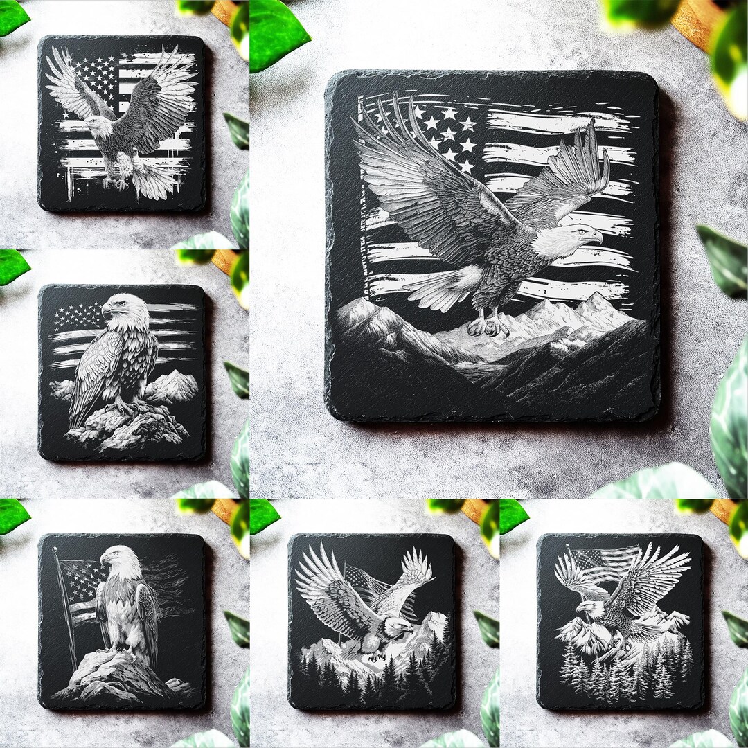 Eagle Laser Slate Board Coaster Engraving Files, Glowforge File, Laser ...