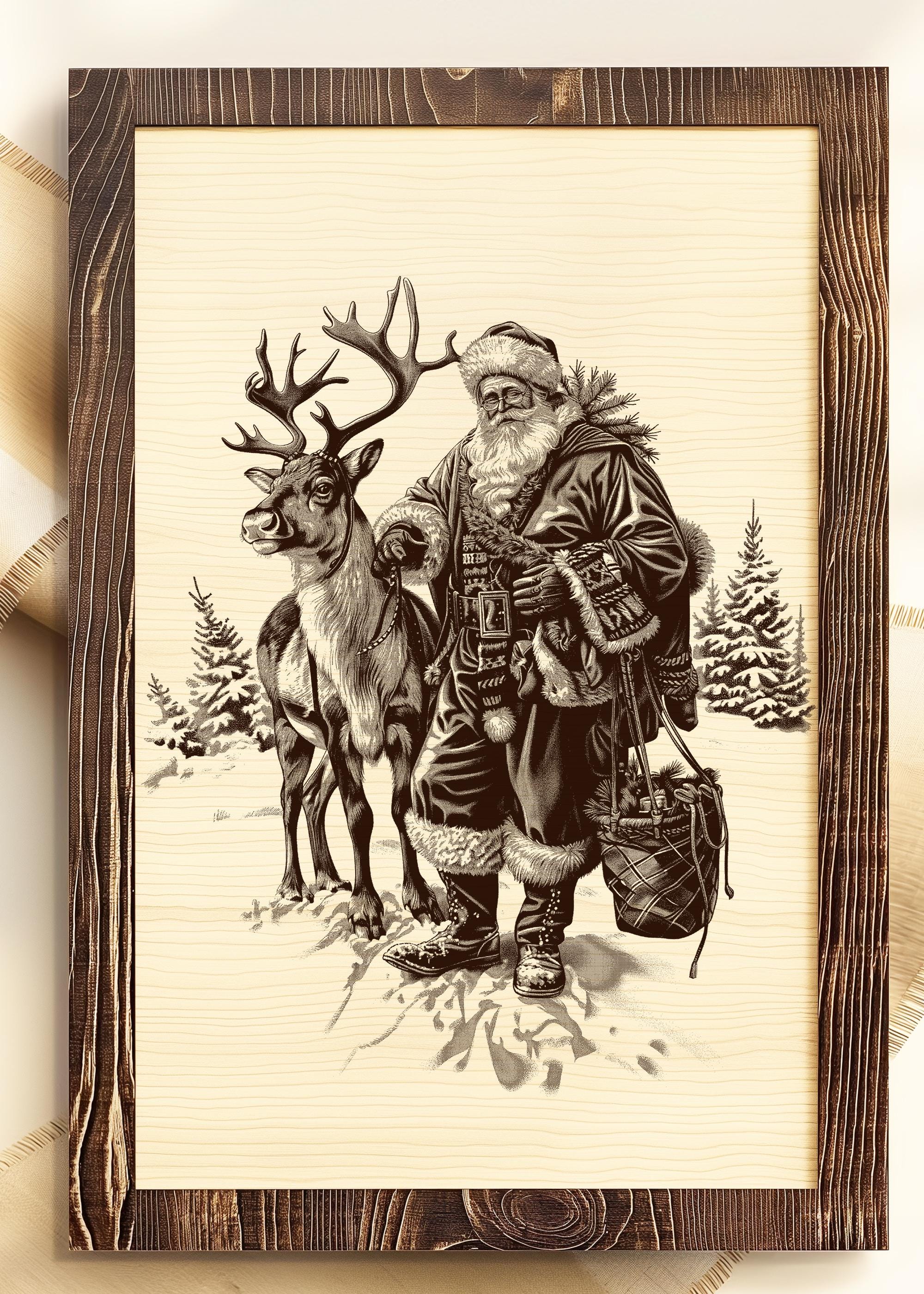 Santa and Reindeer Laser Burn File, Christmas Engraving Laser Projects ...