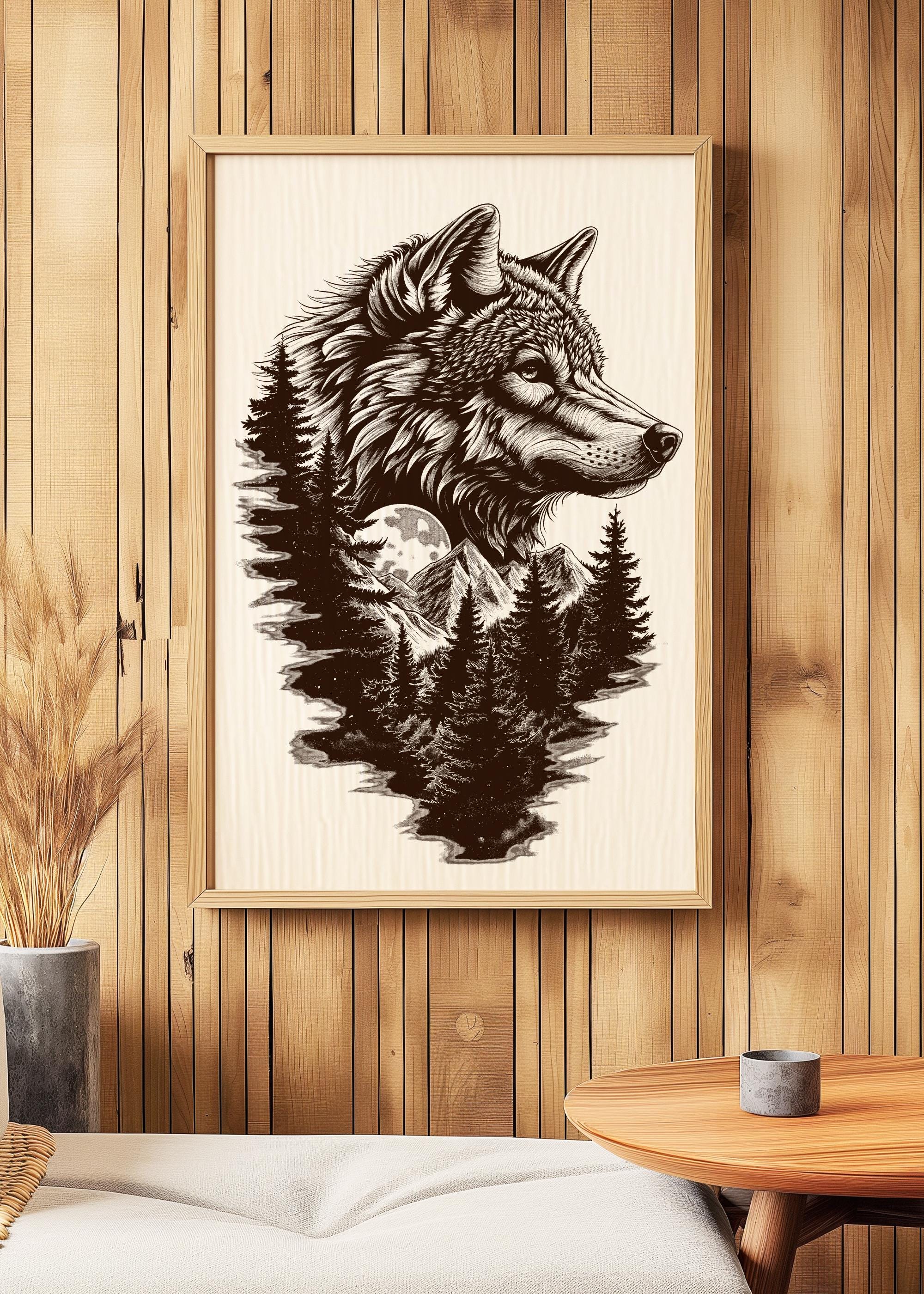 Wolf Laser Burn File, Wolf in the Forest Scene Engraving Laser Projects ...