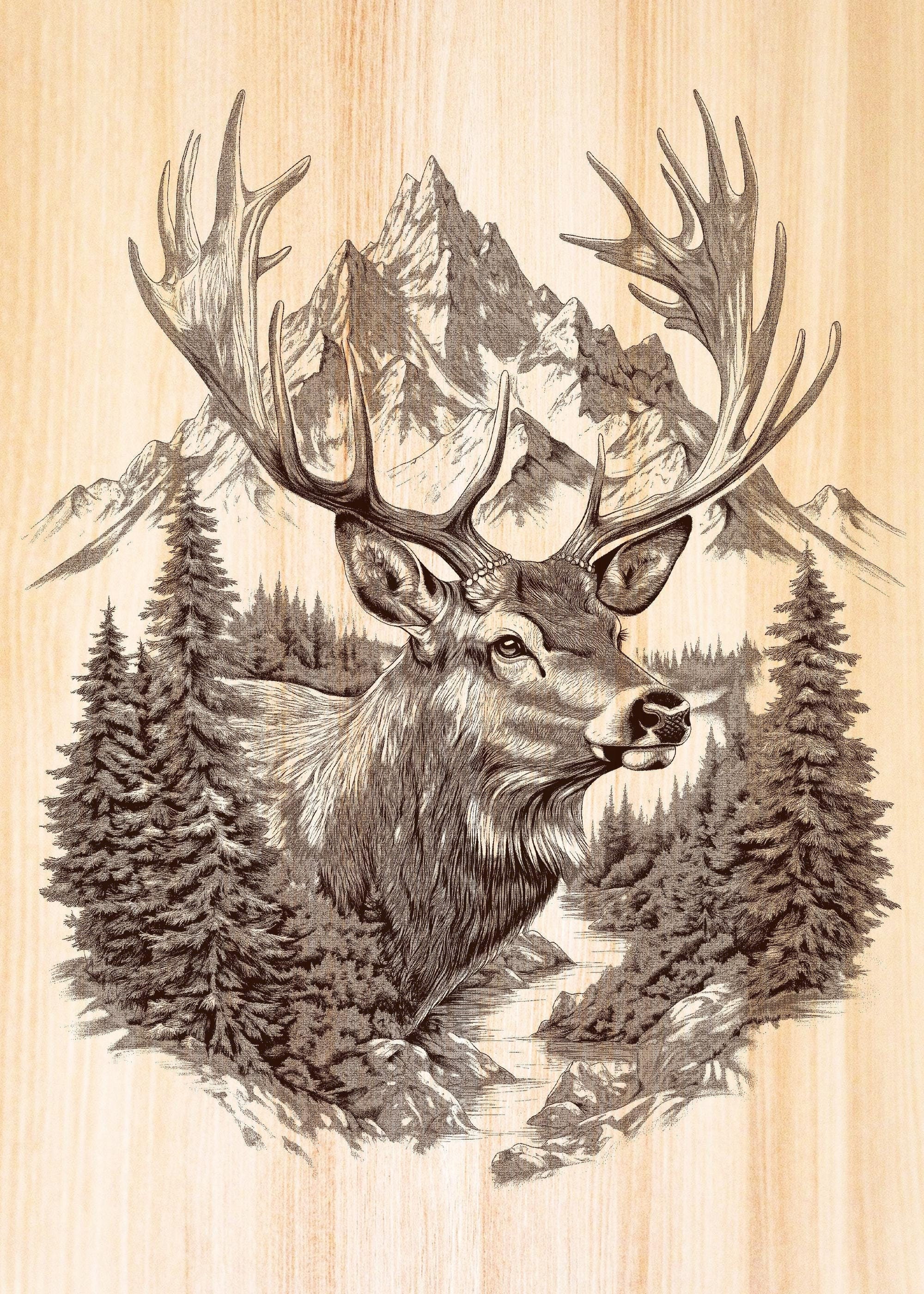 Deer Laser Burn File, Deer in the Forest Scene Engraving Laser Projects ...