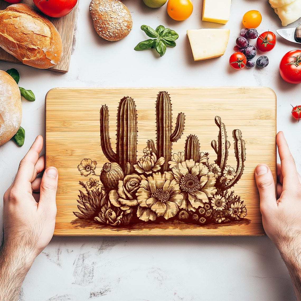 Cutting Board SVG Cactus Flower, Laser Cut Files Cutting Boards ...