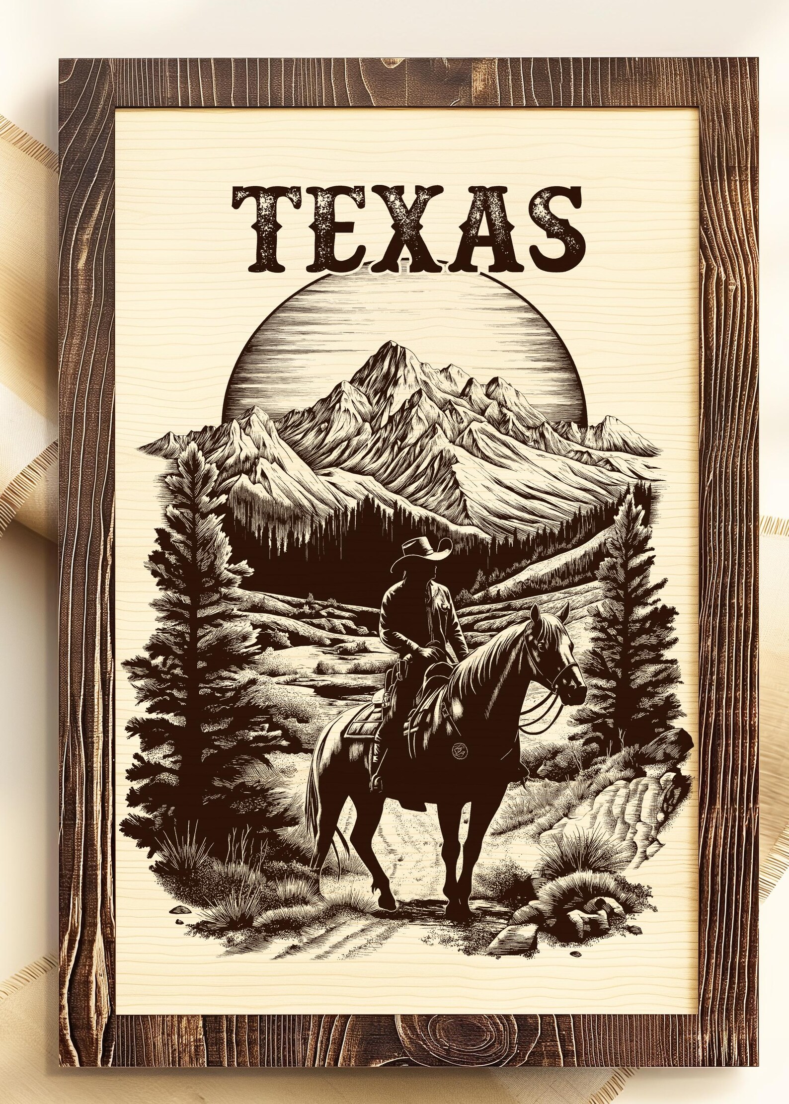 Texas Laser Burn File, Cowboy Riding a Horse Scene Engraving Laser ...