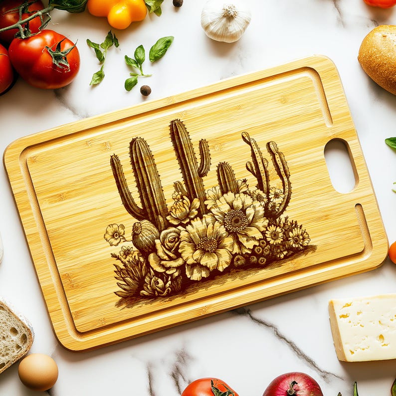 Cutting Board SVG Cactus Flower, Laser Cut Files Cutting Boards ...