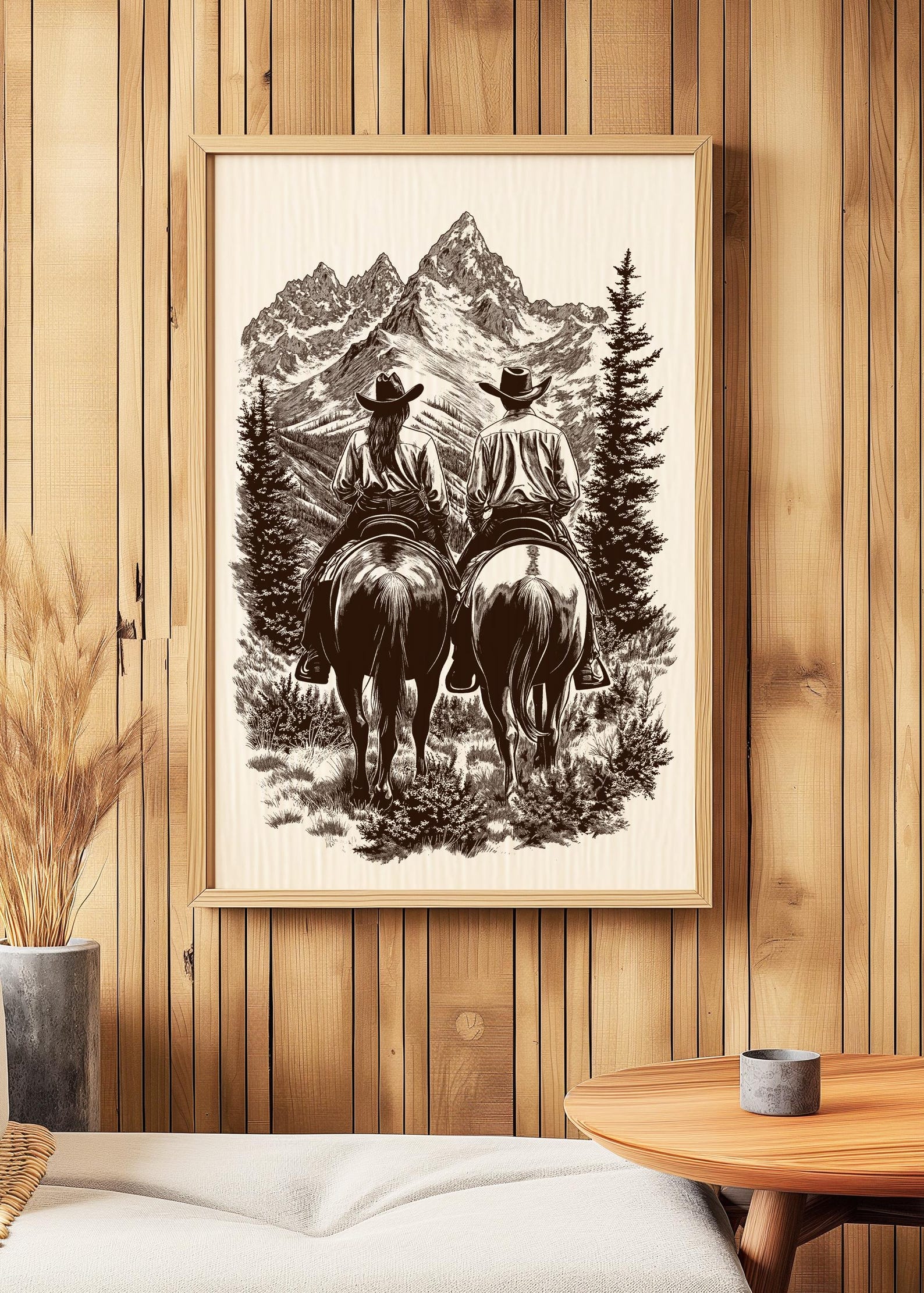 Western Cowboy Laser Burn PNG Files, Cowboy Couple Riding Horses on a ...