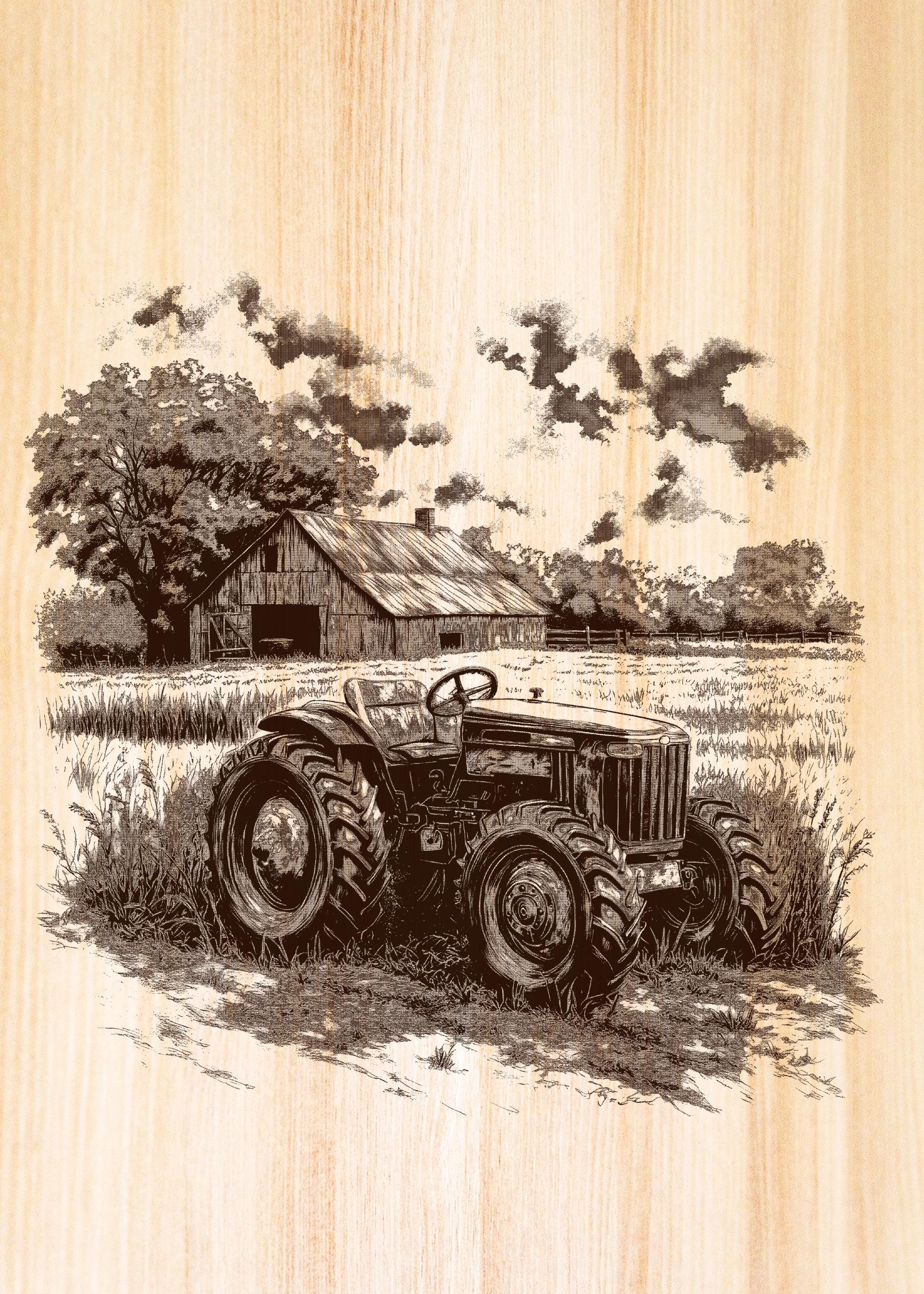 Tractor Laser Burn PNG Files, Tractors on the Farm Scene Engraving ...