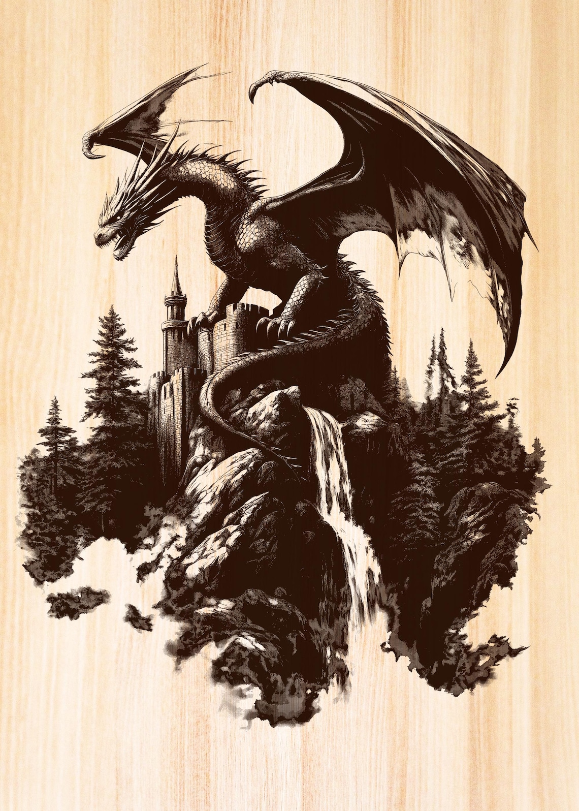 Dragon Laser Burn File, Dragon Scene on Top of the Castle, Dragon Laser ...