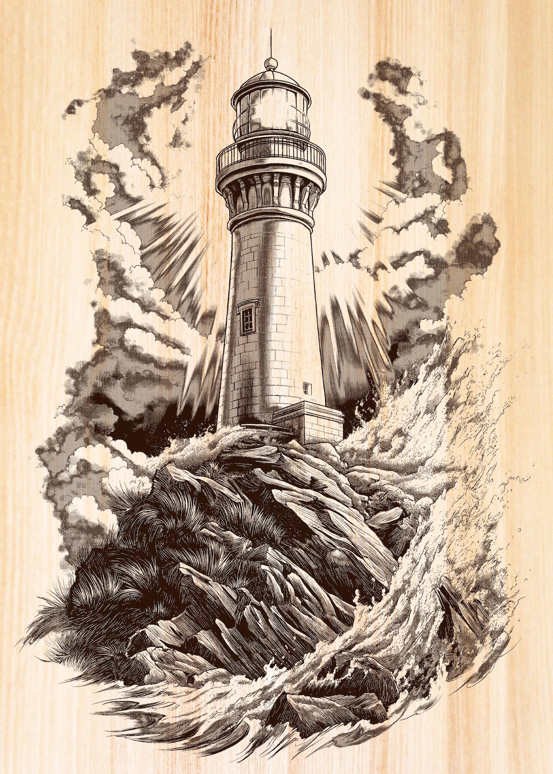 Light House Laser Burn File, A Lighthouse Located on the Coast Scene ...
