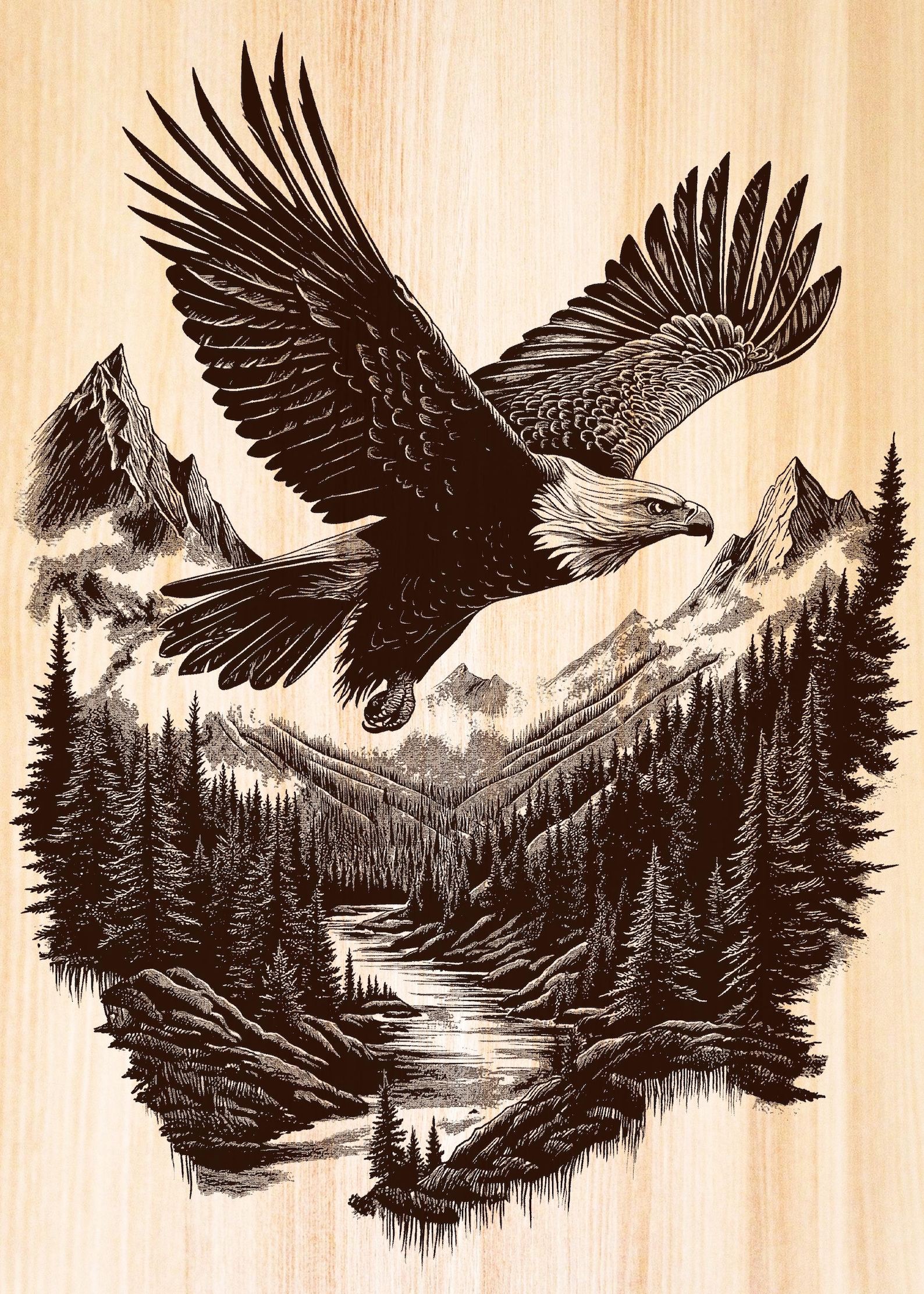 Eagle Laser Burn File, Eagle and Nature Wildlife Scene Engraving Laser ...