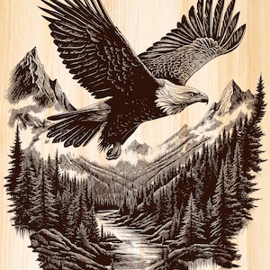 Eagle Laser Burn File, Eagle and Nature Wildlife Scene Engraving Laser ...